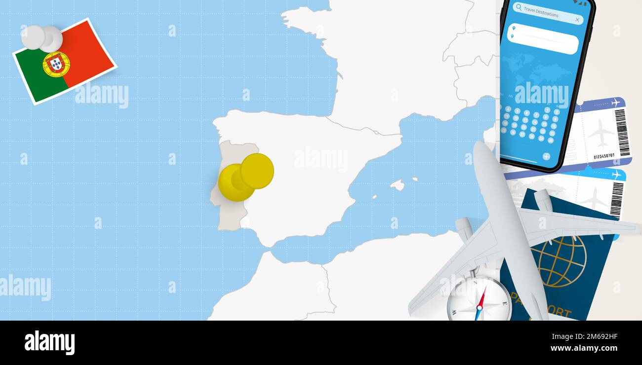 Travel to Portugal concept, map with pin on map of Portugal. Vacation ...