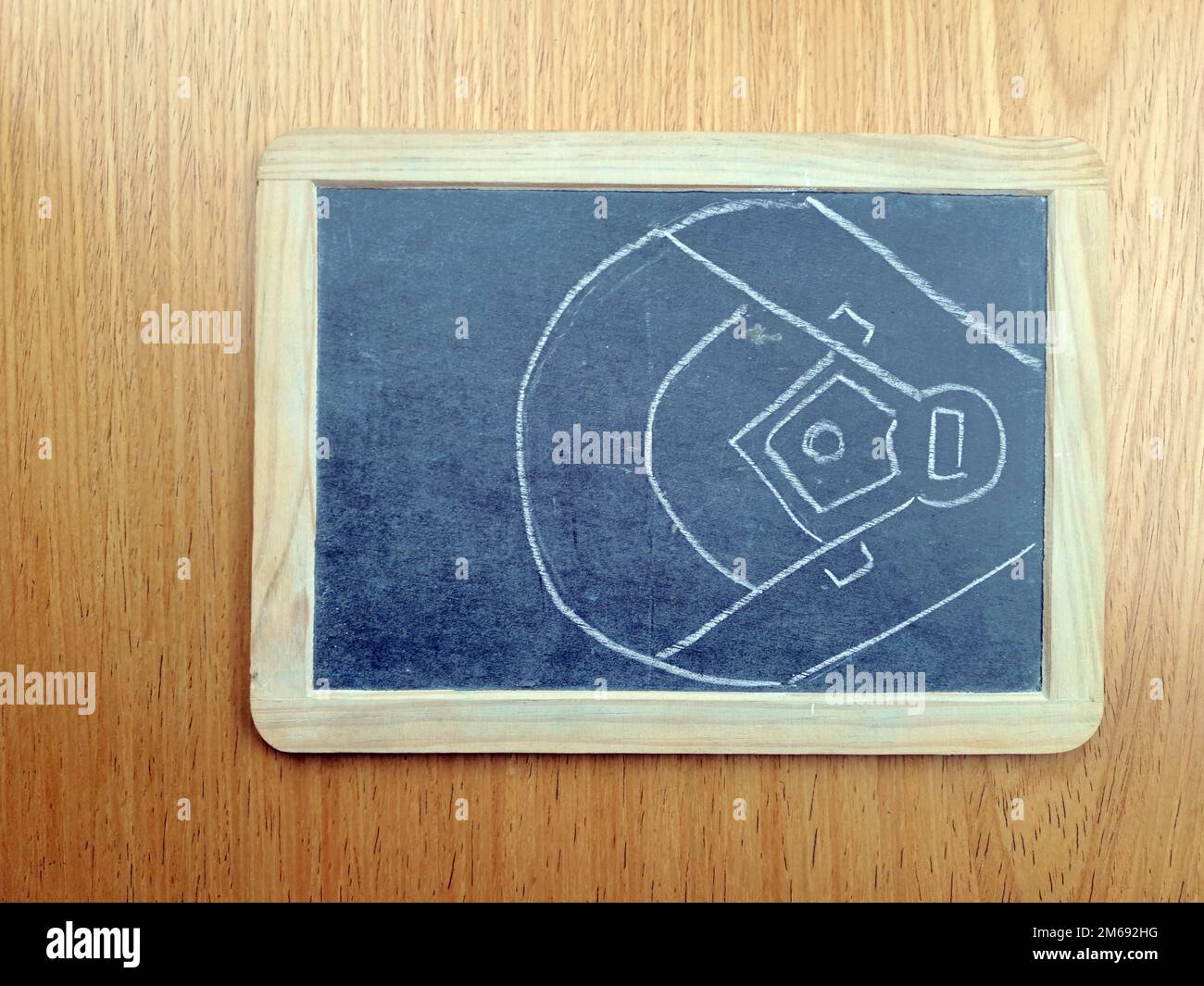 Baseball Field Illustration On Chalkboard, Wooden Table Background ...