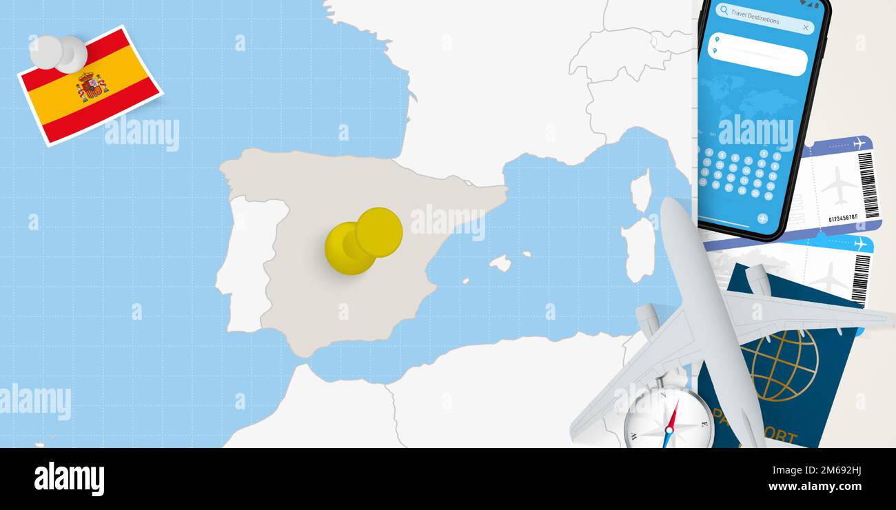 Travel to Spain concept, map with pin on map of Spain. Vacation ...