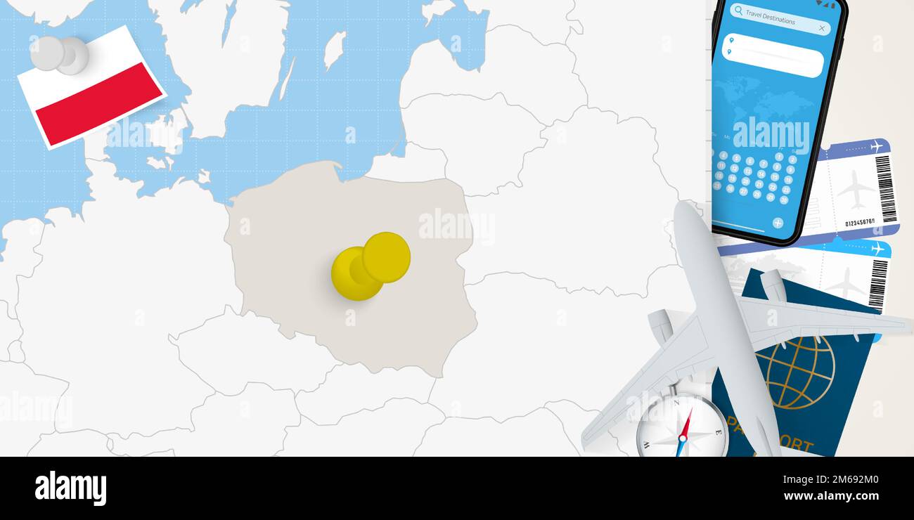 Travel to Poland concept, map with pin on map of Poland. Vacation ...