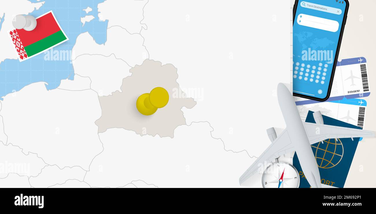 Travel to Belarus concept, map with pin on map of Belarus. Vacation ...