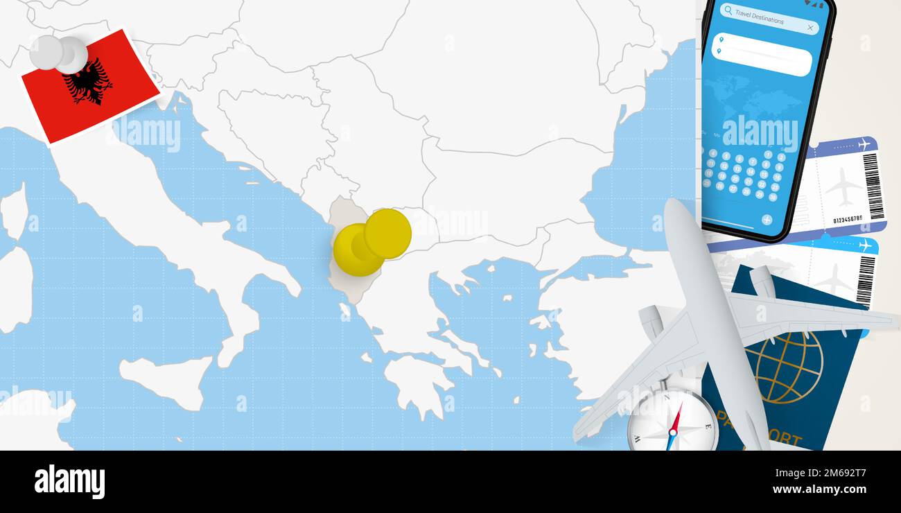 Travel to Albania concept, map with pin on map of Albania. Vacation ...