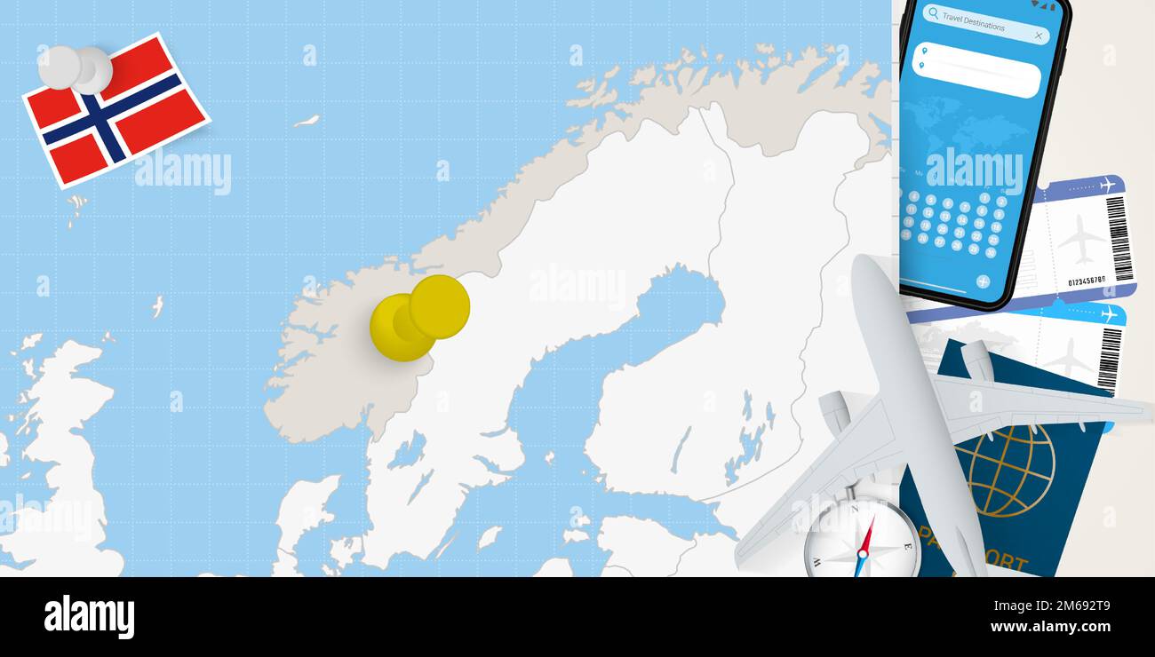 Travel to Norway concept, map with pin on map of Norway. Vacation ...