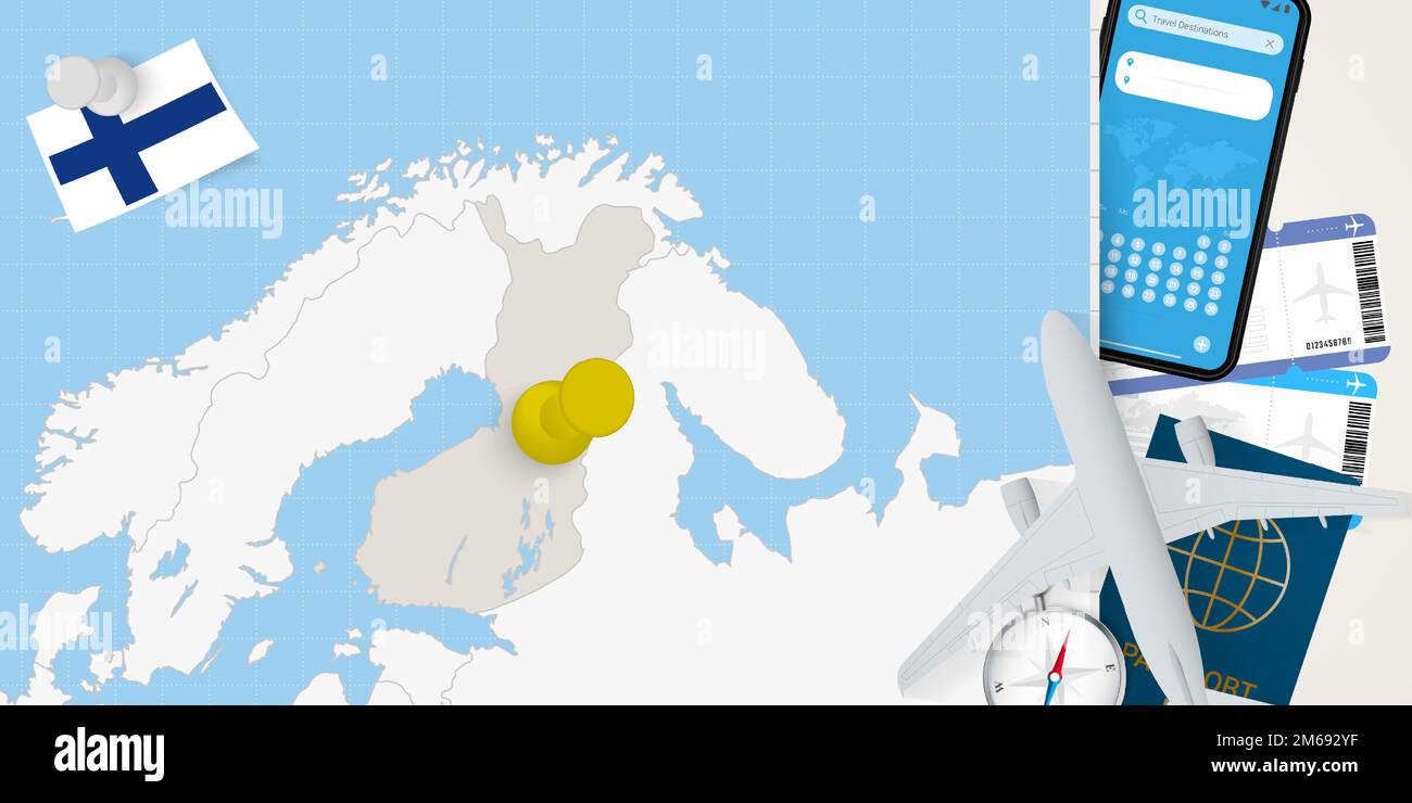 Travel to Finland concept, map with pin on map of Finland. Vacation ...