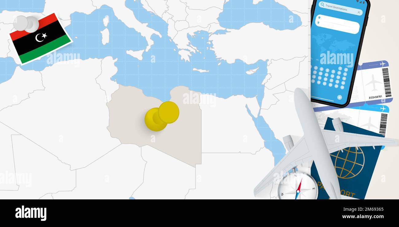 Travel to Libya concept, map with pin on map of Libya. Vacation ...
