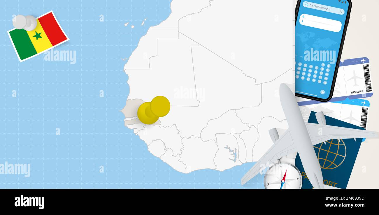 Travel to Senegal concept, map with pin on map of Senegal. Vacation ...