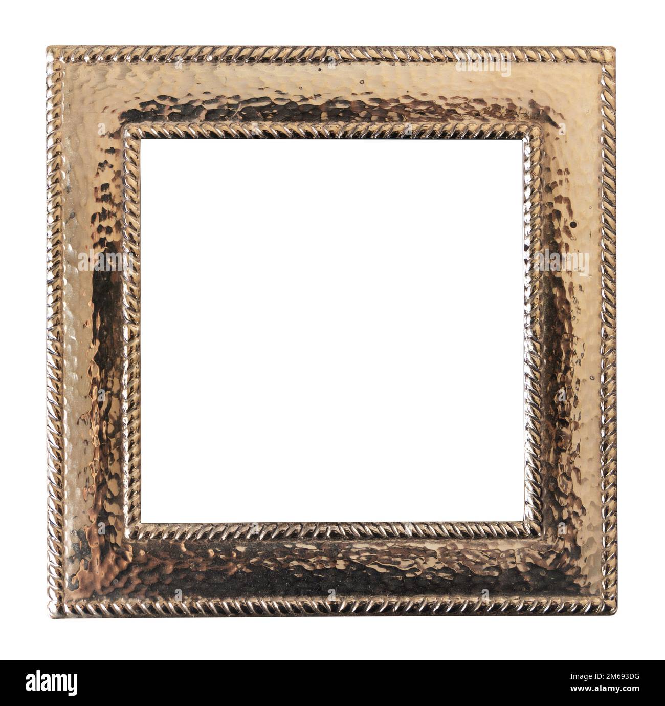 Antique golden frame isolated on white background. Old metal frame with ...