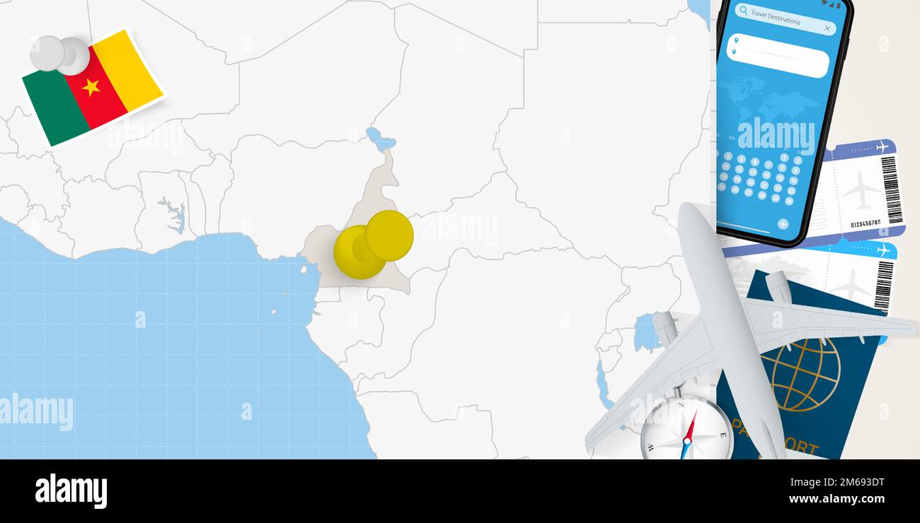 Travel to Cameroon concept, map with pin on map of Cameroon. Vacation ...