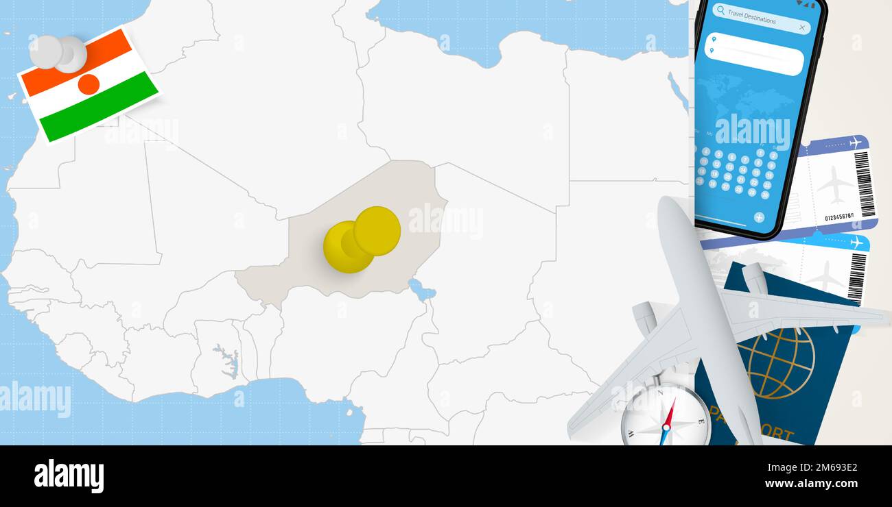 Travel to Niger concept, map with pin on map of Niger. Vacation ...