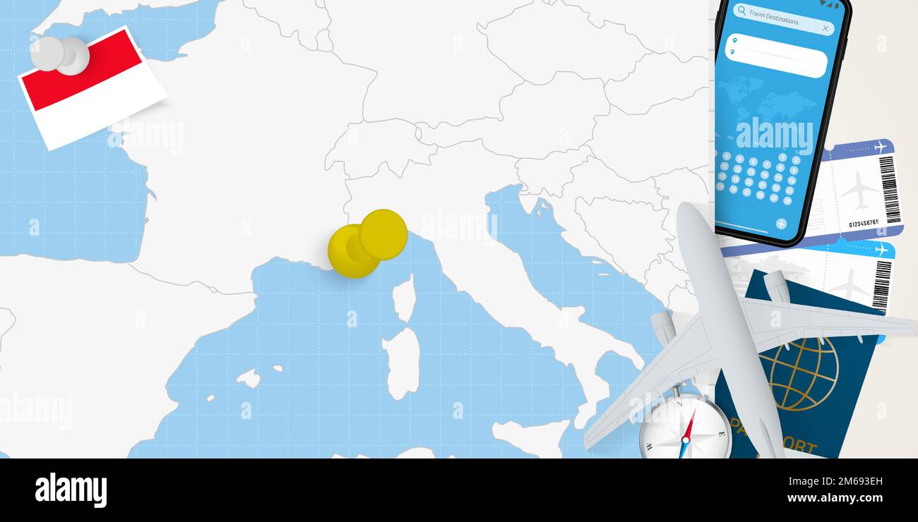 Travel to Monaco concept, map with pin on map of Monaco. Vacation ...