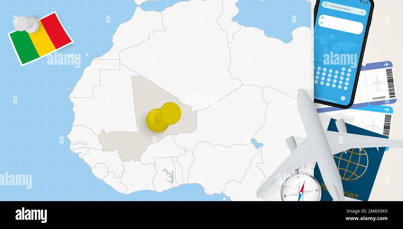 Travel to Mali concept, map with pin on map of Mali. Vacation ...
