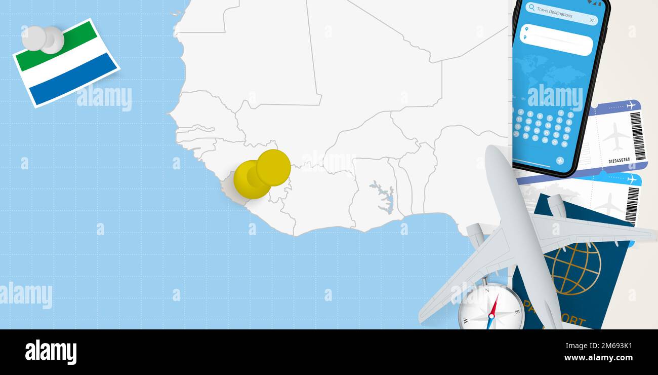 Travel to Sierra Leone concept, map with pin on map of Sierra Leone ...