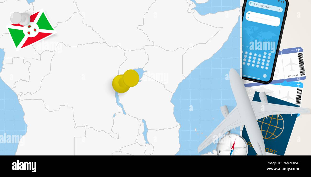 Travel to Burundi concept, map with pin on map of Burundi. Vacation ...