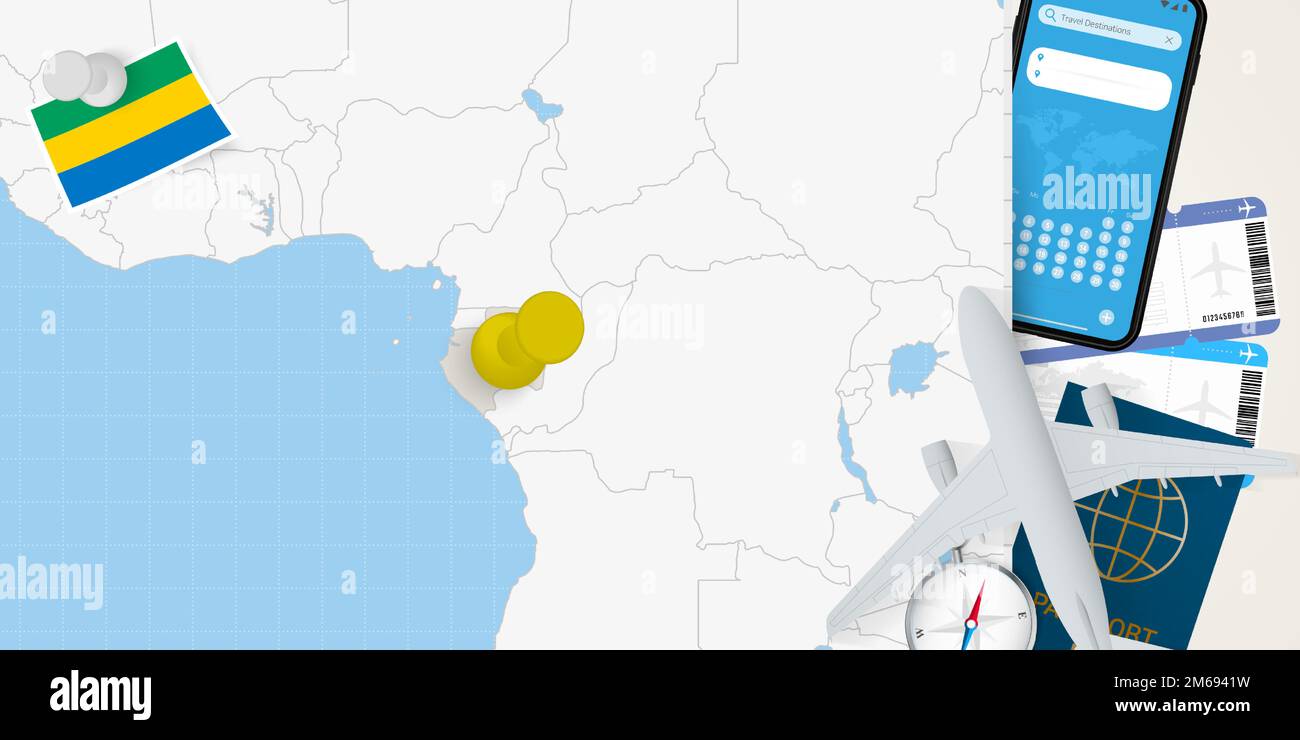 Travel to Gabon concept, map with pin on map of Gabon. Vacation ...