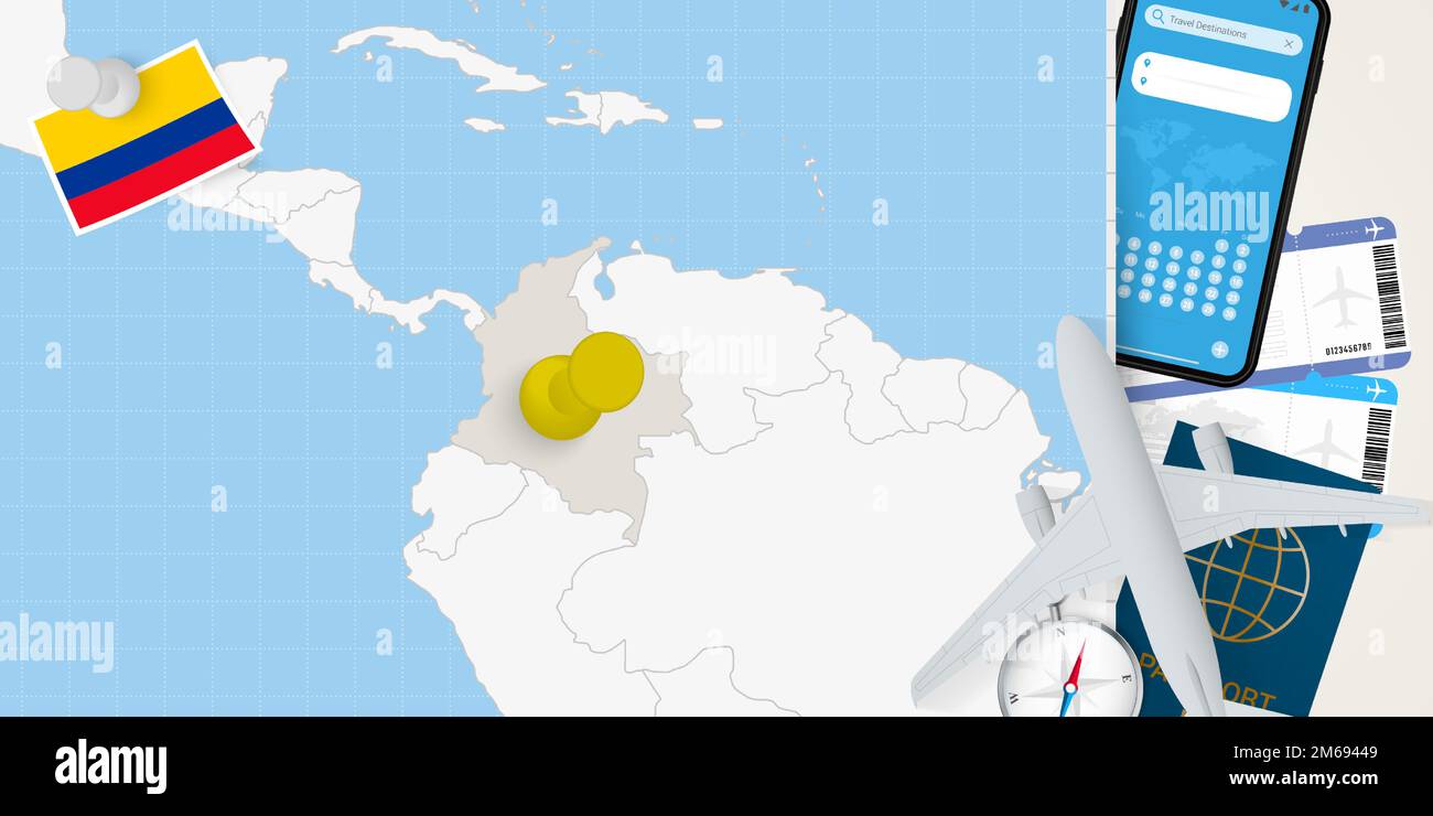 Travel to Colombia concept, map with pin on map of Colombia. Vacation ...