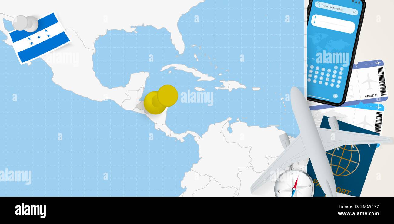 Travel to Honduras concept, map with pin on map of Honduras. Vacation ...