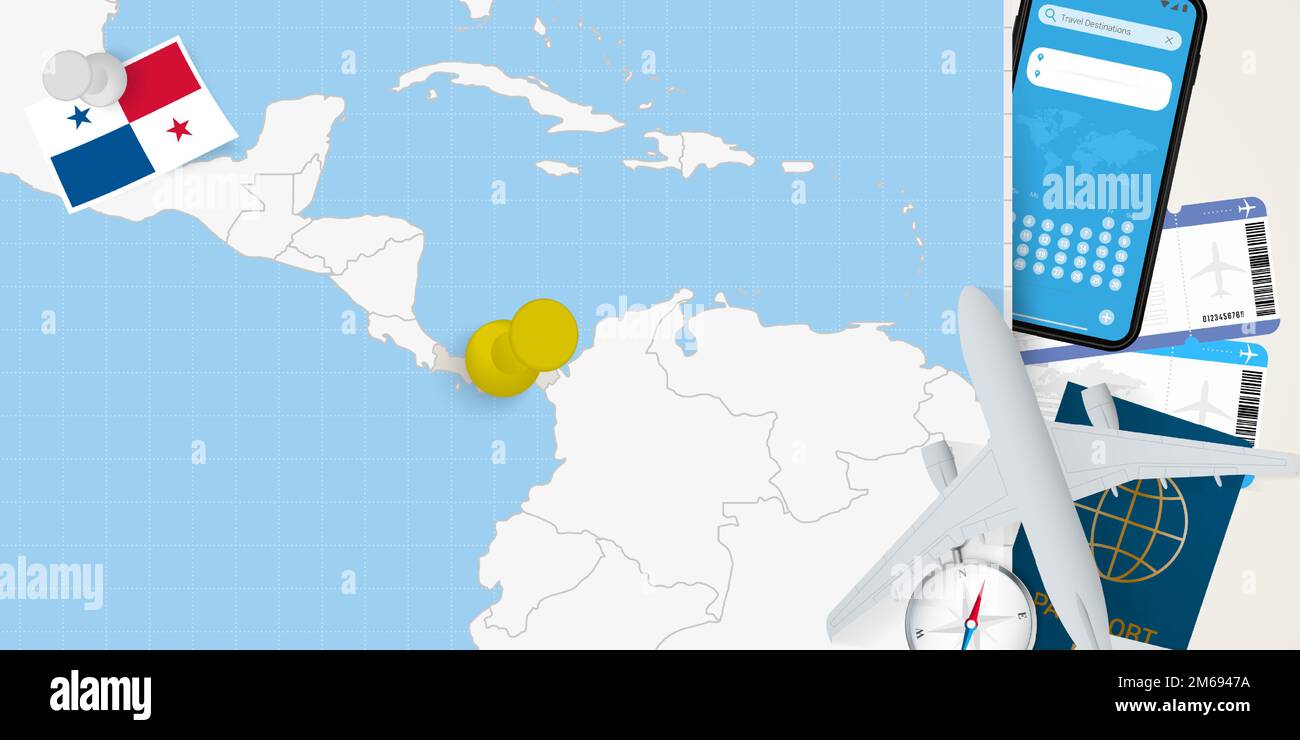 Travel to Panama concept, map with pin on map of Panama. Vacation ...