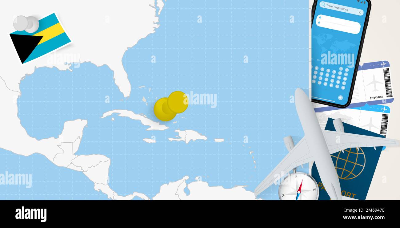 Travel to The Bahamas concept, map with pin on map of The Bahamas ...