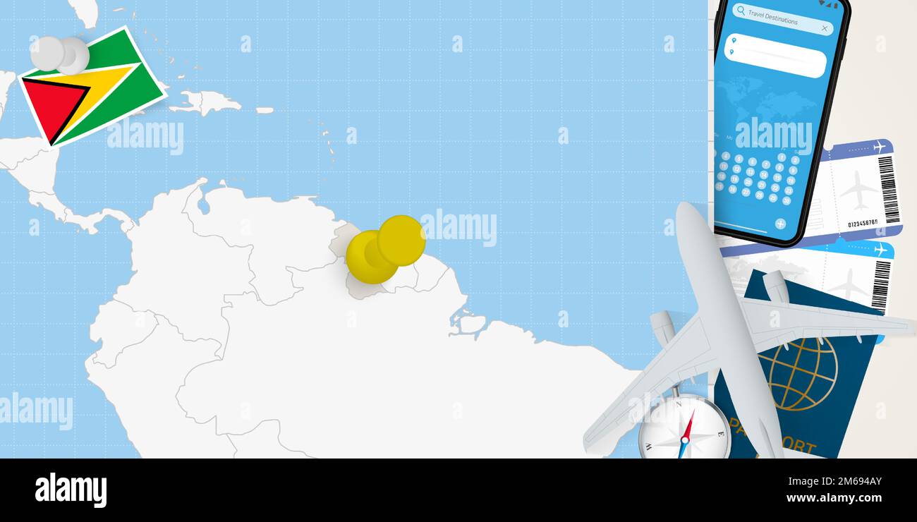 Travel to Guyana concept, map with pin on map of Guyana. Vacation ...