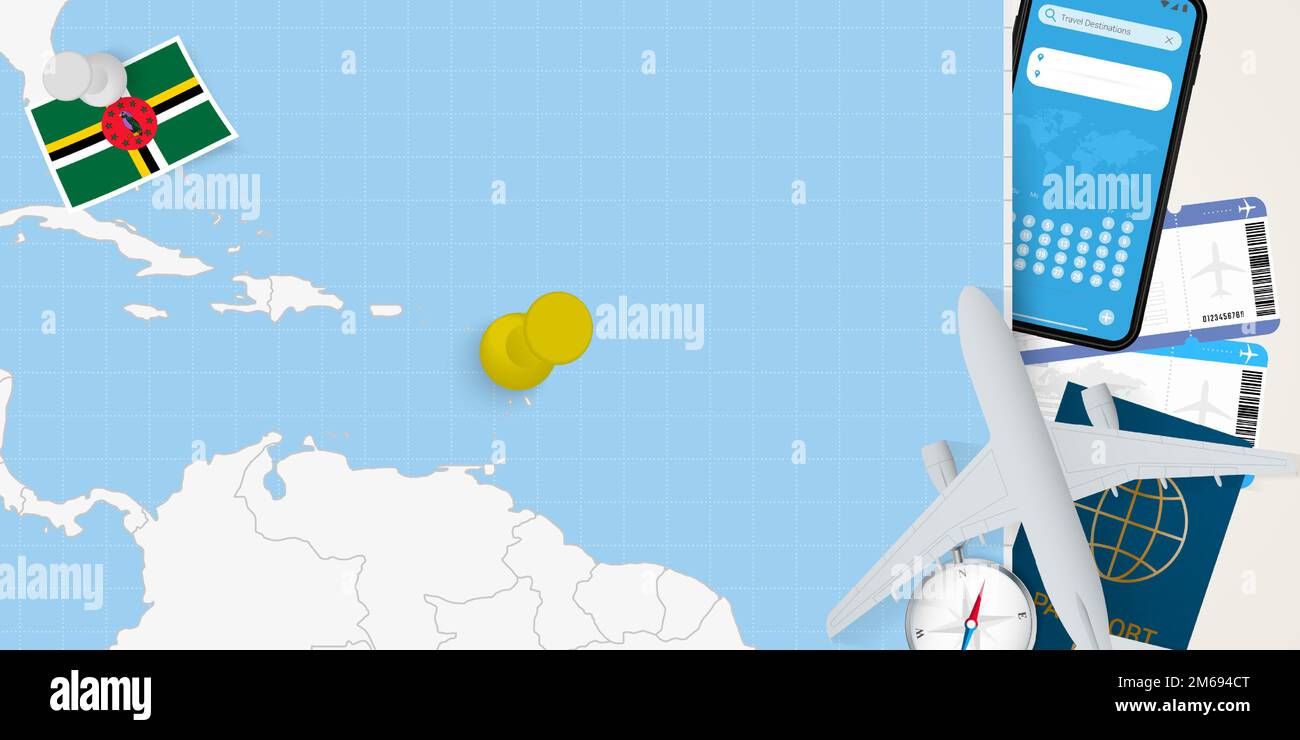 Travel to Dominica concept, map with pin on map of Dominica. Vacation ...