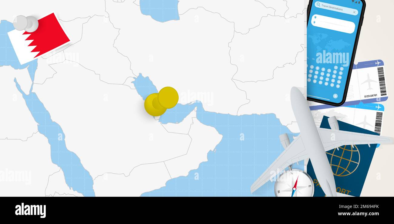 Travel to Bahrain concept, map with pin on map of Bahrain. Vacation ...