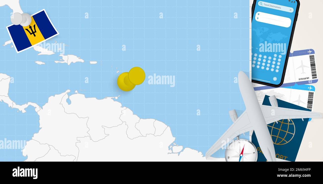 Travel to Barbados concept, map with pin on map of Barbados. Vacation ...