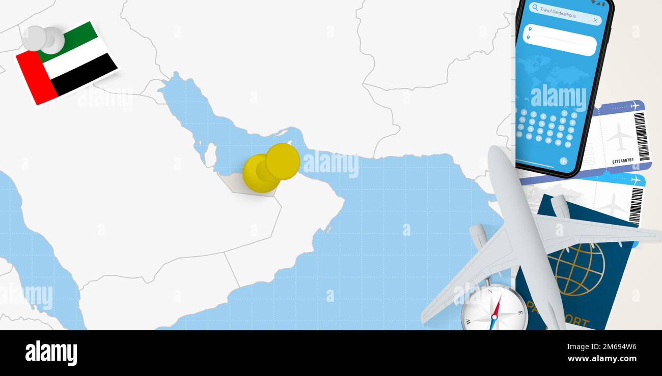 Travel to United Arab Emirates concept, map with pin on map of United ...