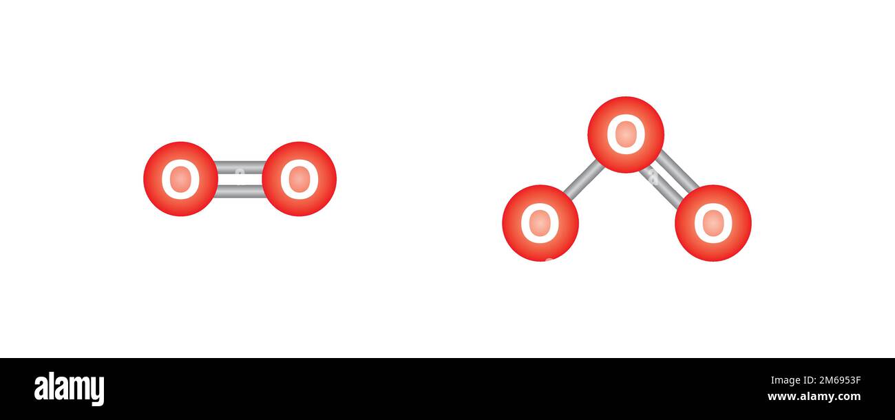 Oxygen and Ozone Molecular Model of Atom. Vector illustration Stock ...