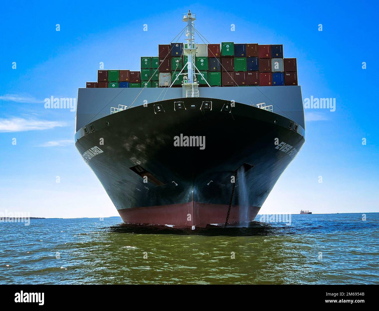 The Taiwanese vessel operator Evergreen’s box ship EVER FORWARD sits ...