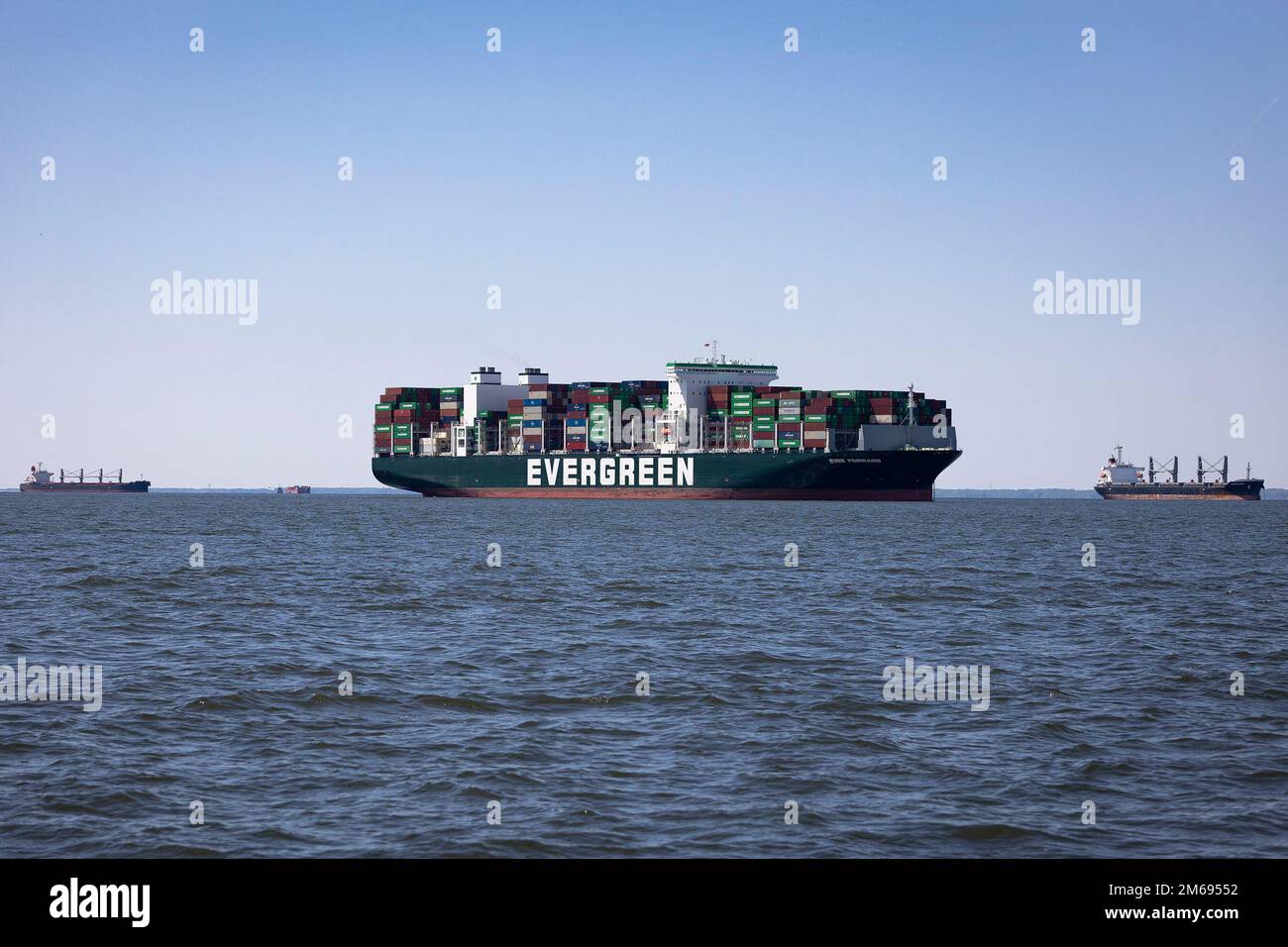 The Taiwanese vessel operator Evergreen’s box ship EVER FORWARD sits ...