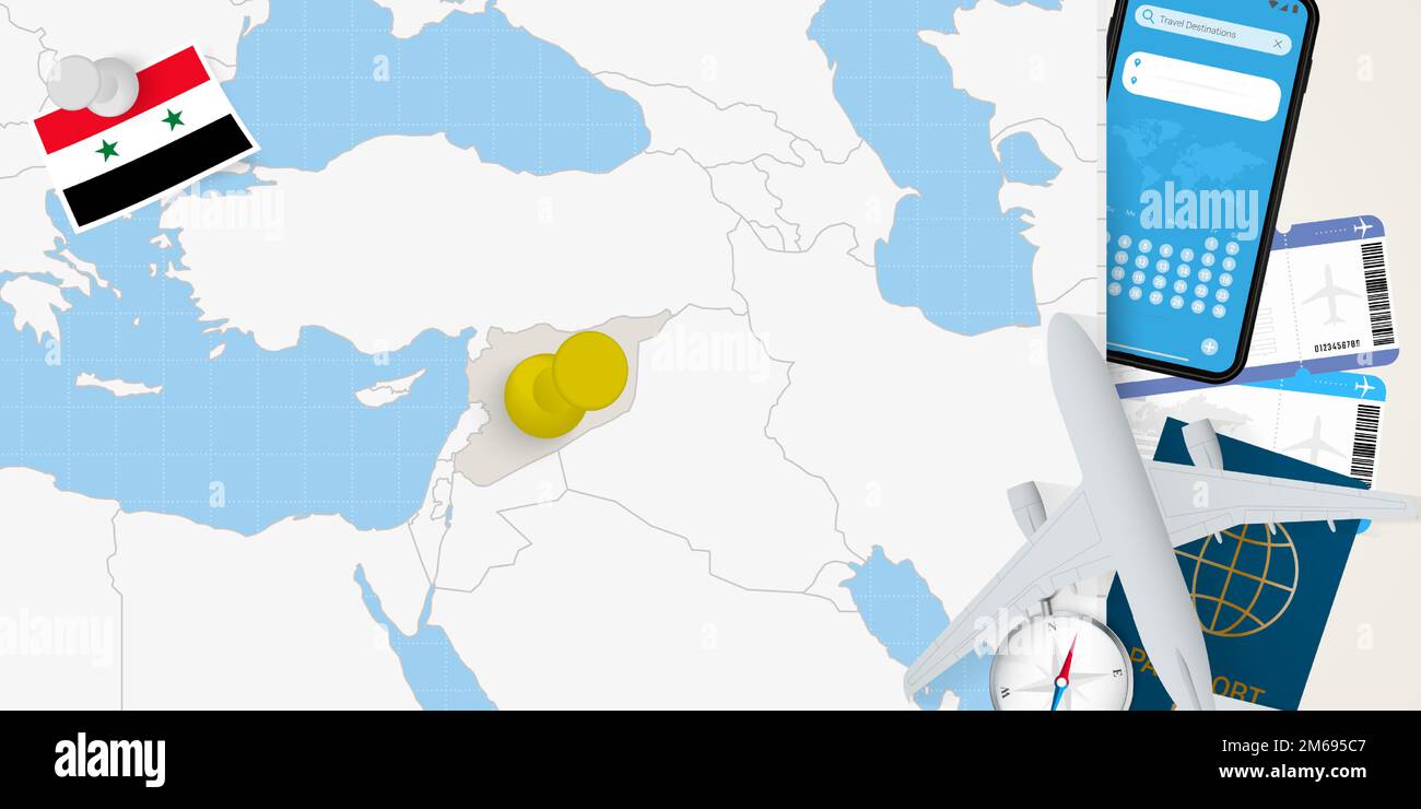 Travel to Syria concept, map with pin on map of Syria. Vacation ...