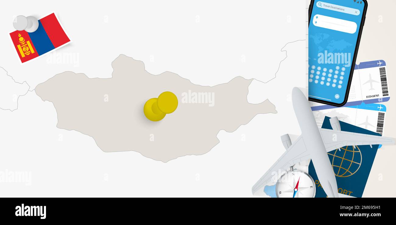 Travel to Mongolia concept, map with pin on map of Mongolia. Vacation ...