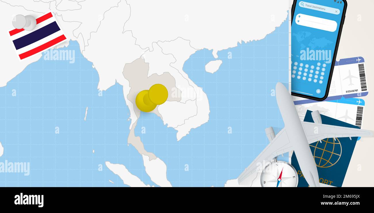 Travel to Thailand concept, map with pin on map of Thailand. Vacation ...