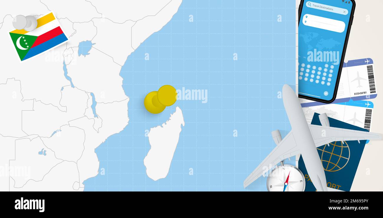 Travel to Comoros concept, map with pin on map of Comoros. Vacation ...