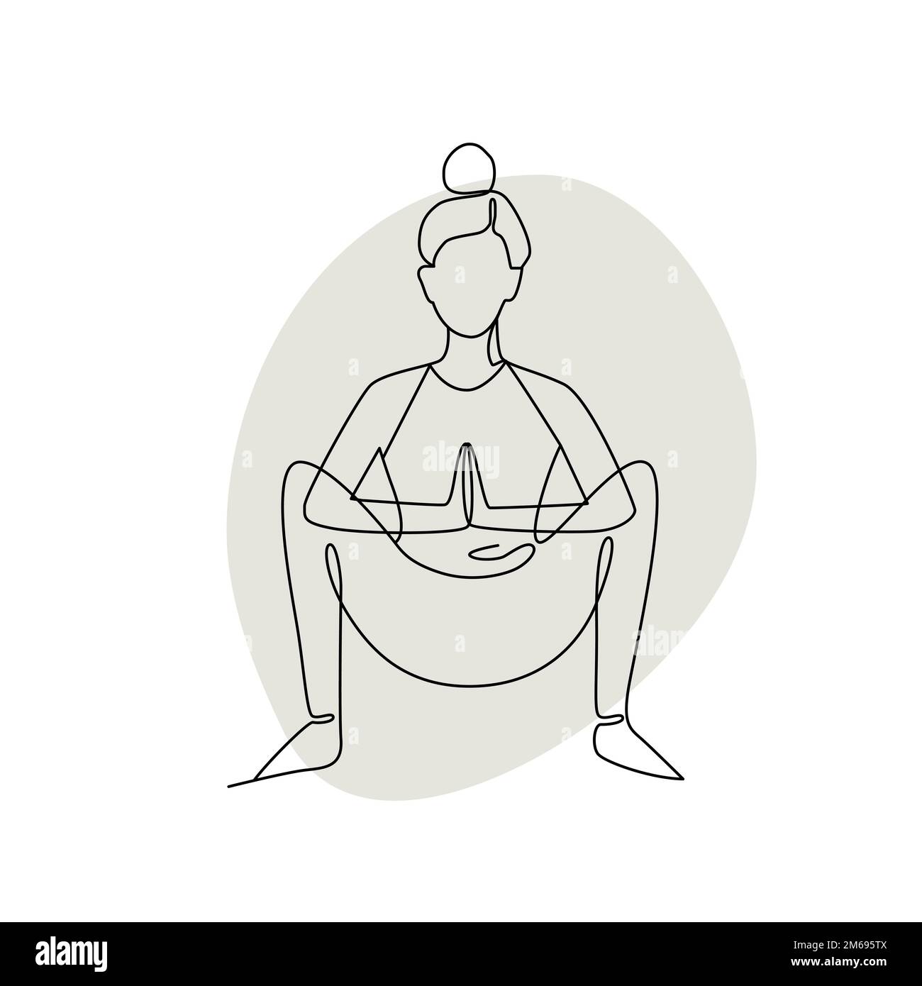 Single line drawing of a girl sitting in a yoga pose with abstract ...