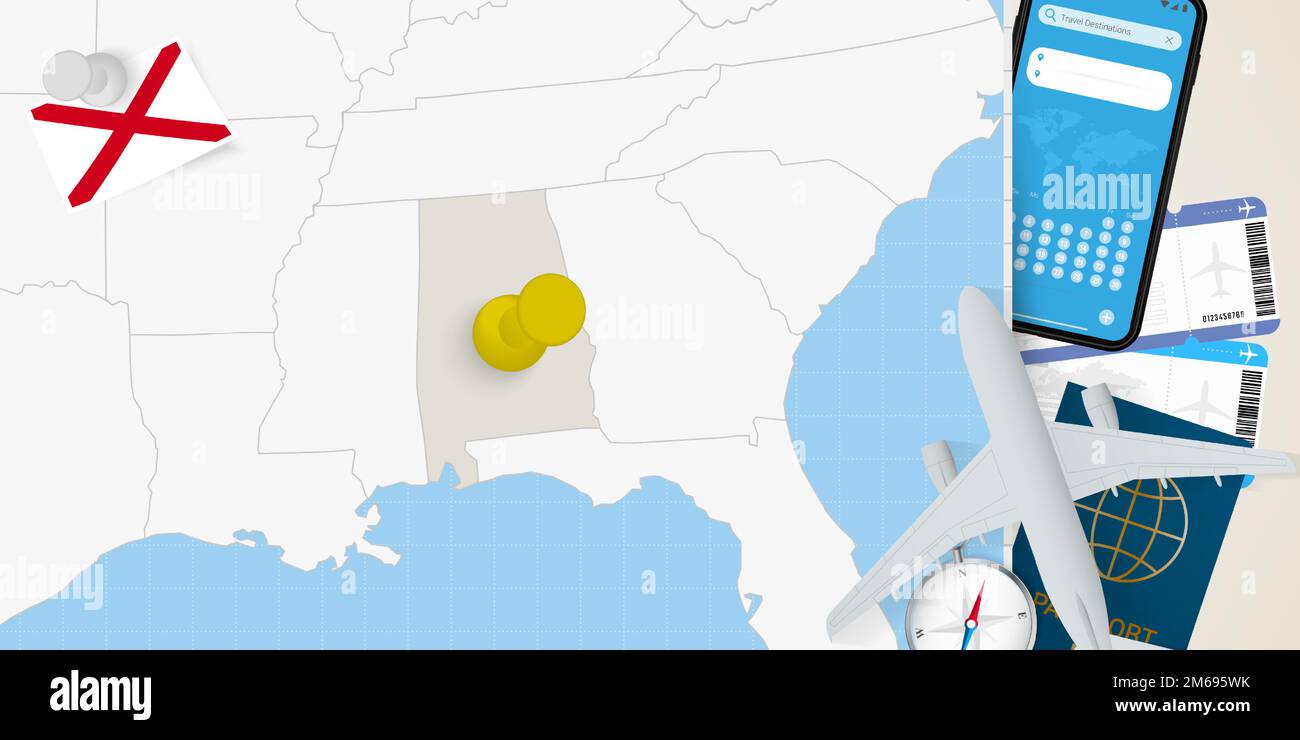 Travel to Alabama concept, map with pin on map of Alabama. Vacation ...