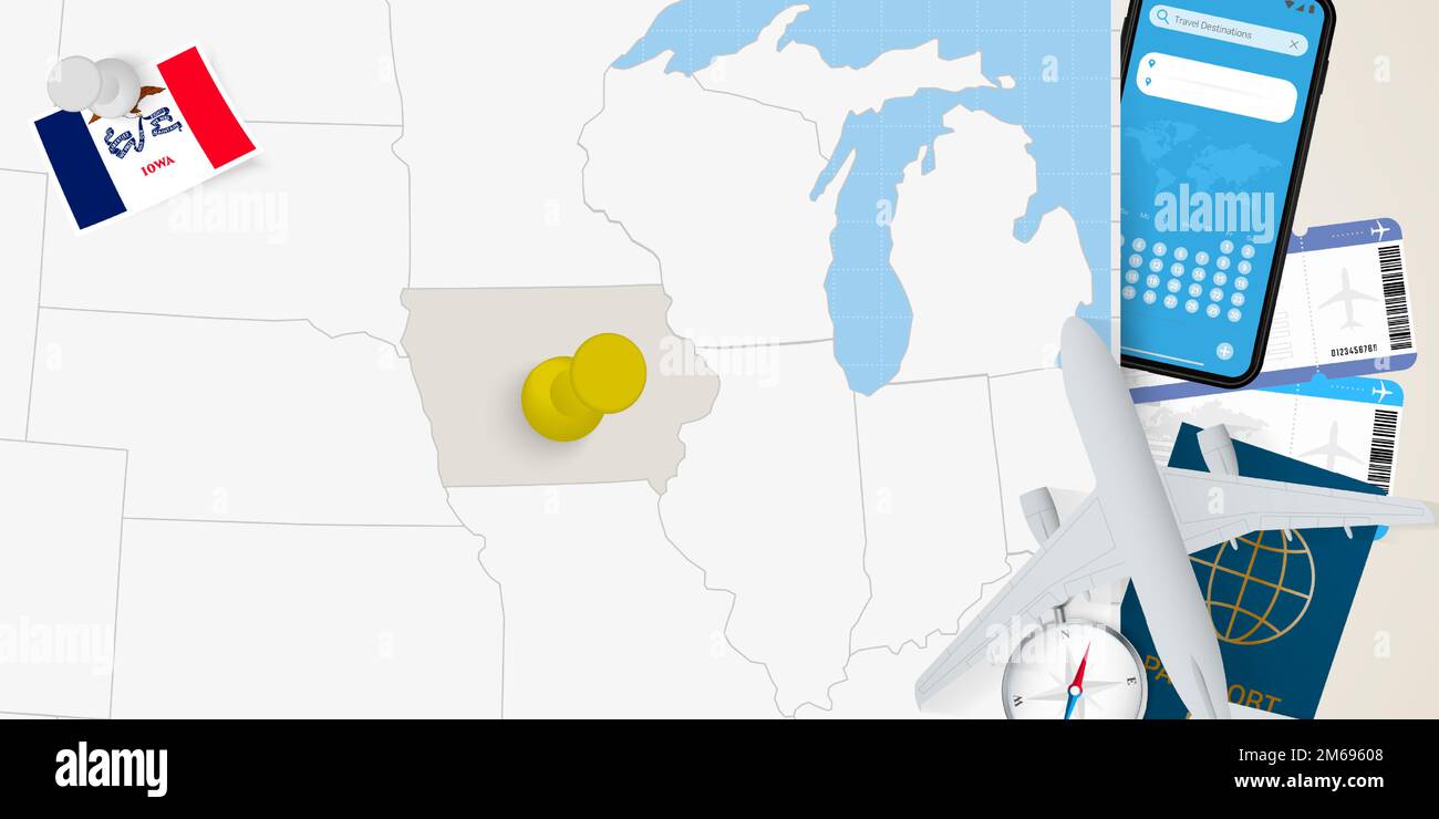 Travel to Iowa concept, map with pin on map of Iowa. Vacation ...