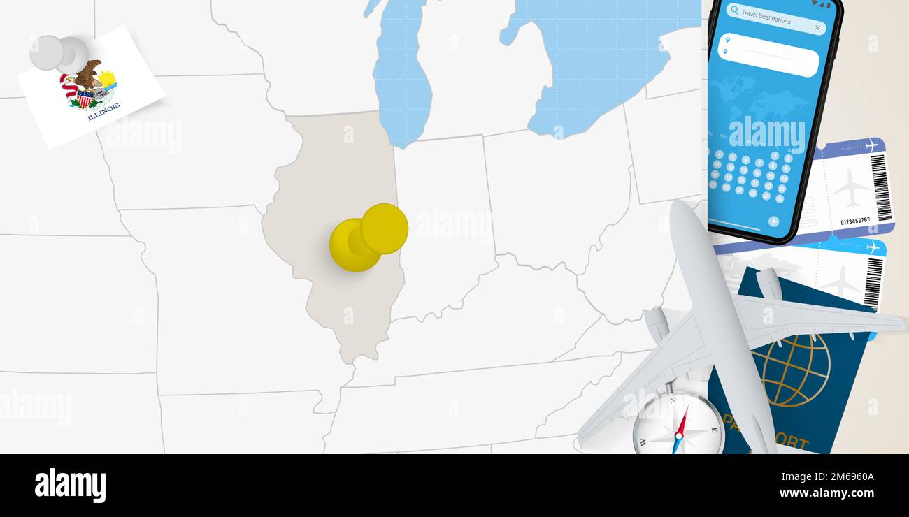 Travel to Illinois concept, map with pin on map of Illinois. Vacation ...