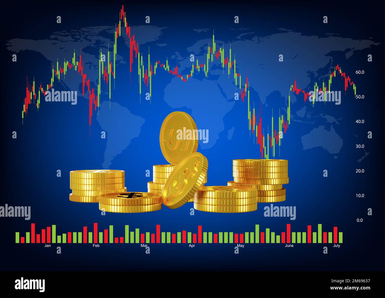 dashboard monitor Trading Chart Stock Market With Dollar Coin Concept ...