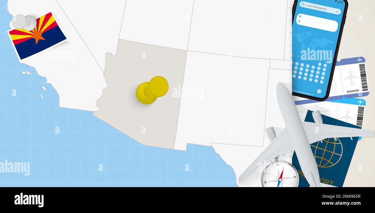 Travel to Arizona concept, map with pin on map of Arizona. Vacation ...