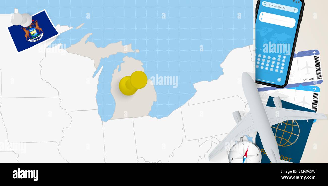 Travel to Michigan concept, map with pin on map of Michigan. Vacation ...