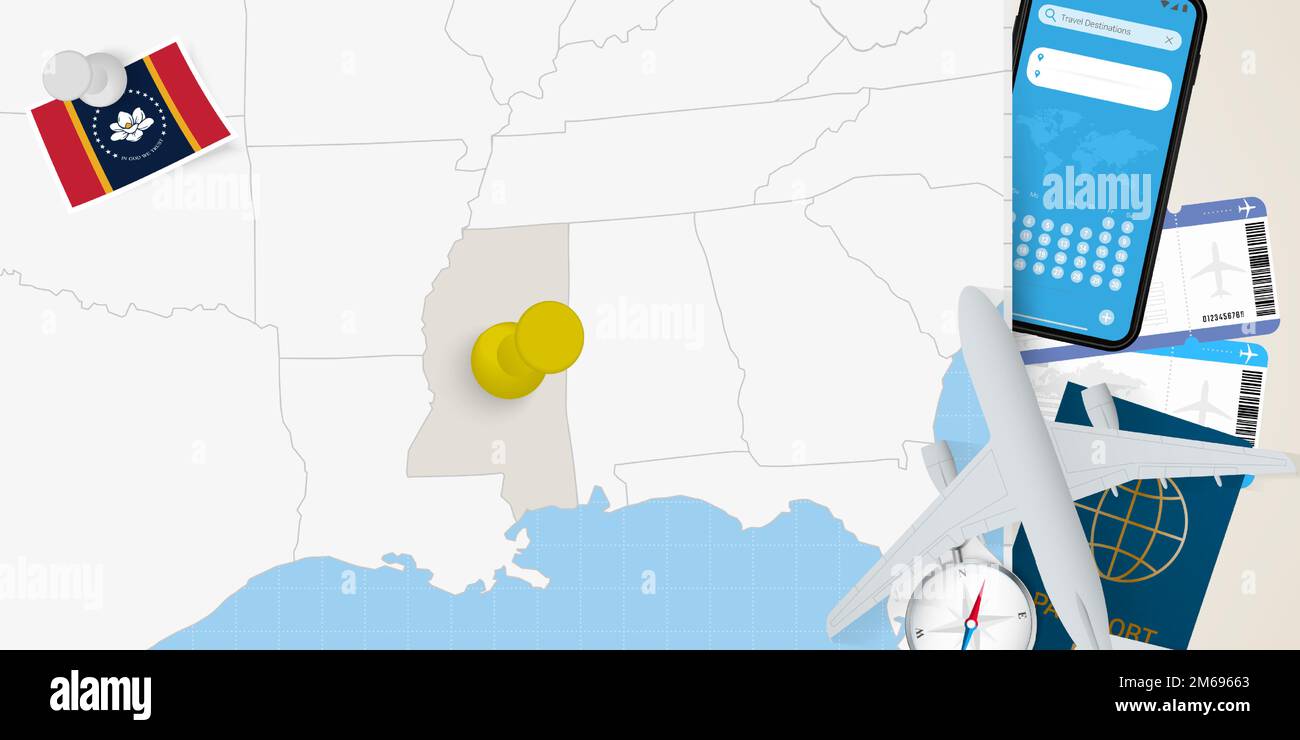 Travel to Mississippi concept, map with pin on map of Mississippi ...