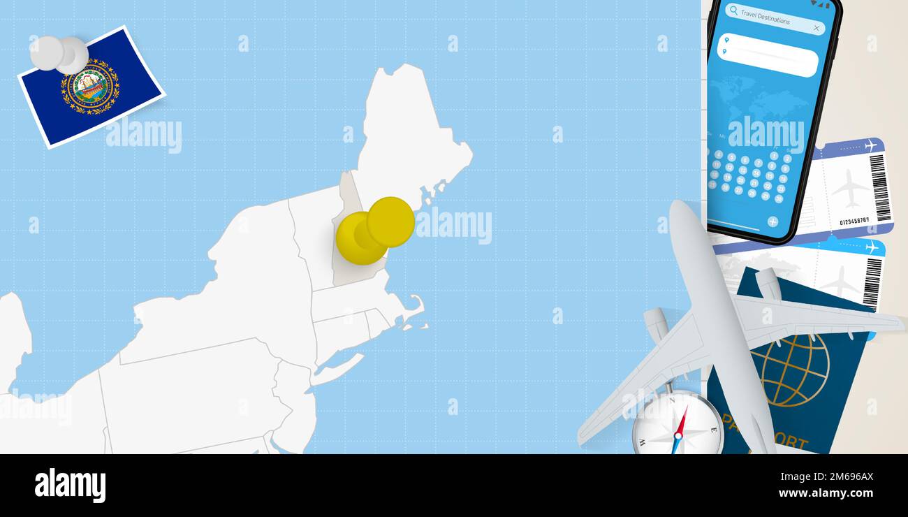 Travel to New Hampshire concept, map with pin on map of New Hampshire ...