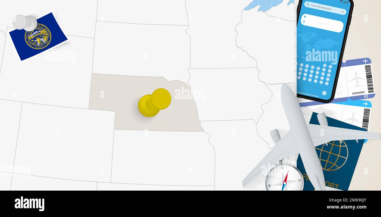 Travel to Nebraska concept, map with pin on map of Nebraska. Vacation ...
