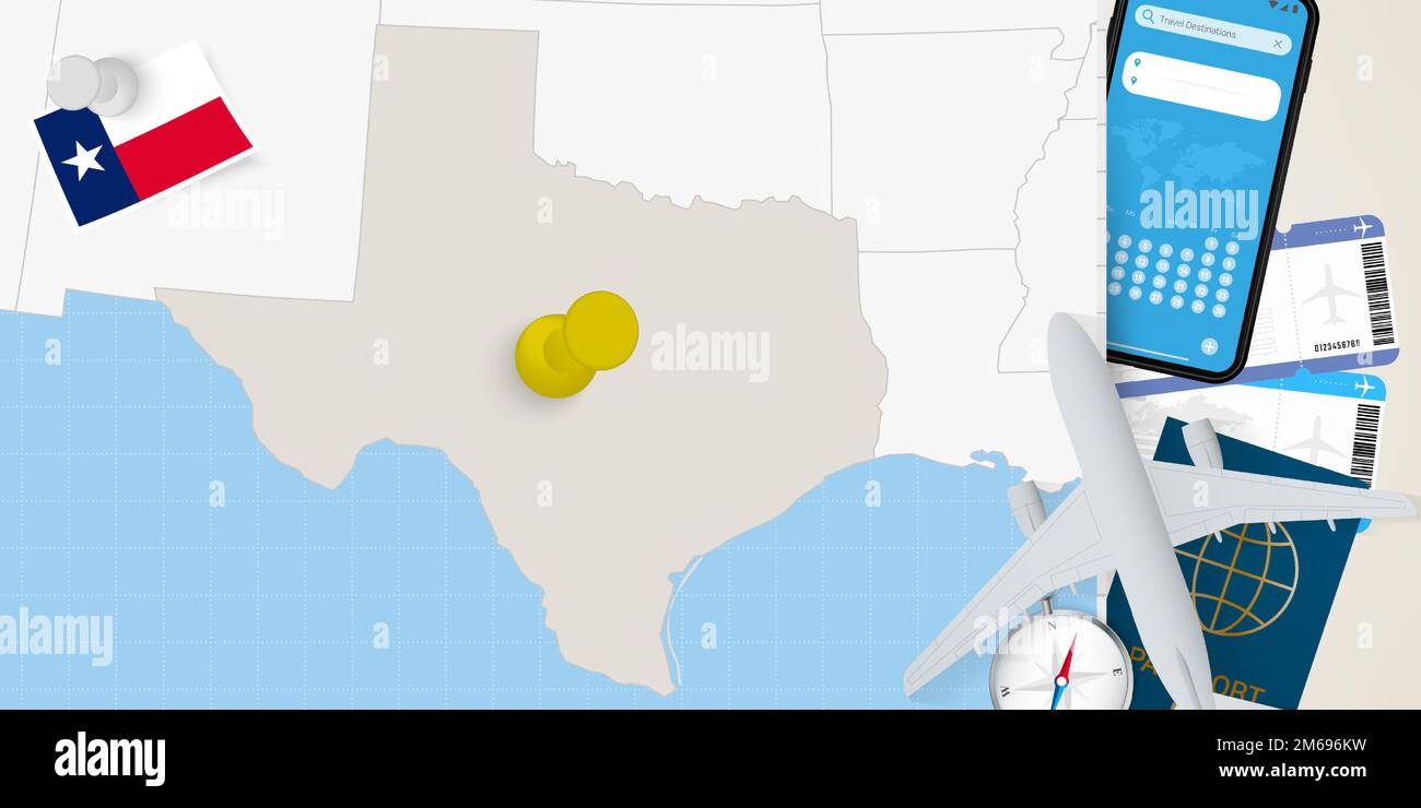 Travel to Texas concept, map with pin on map of Texas. Vacation ...