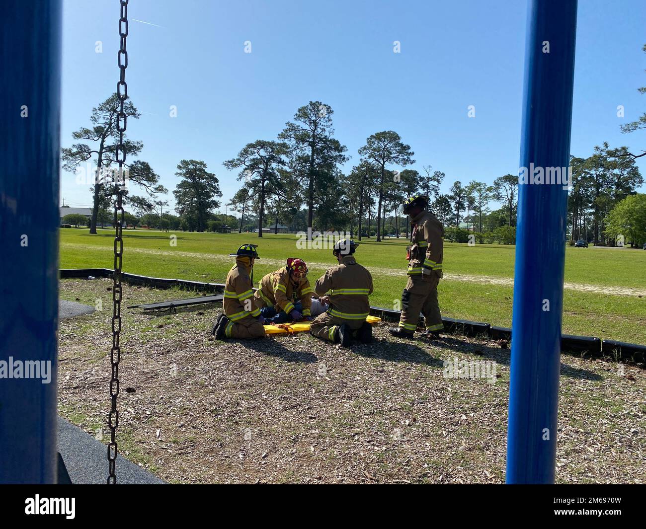 Fort Stewart firefighters treat a role-player “casualty” at the Army ...