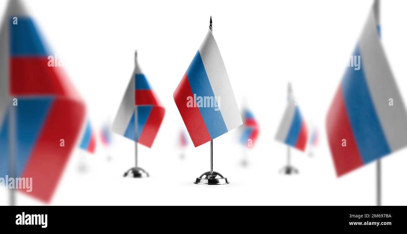 Small national flags of the Russia on a white background Stock Photo ...