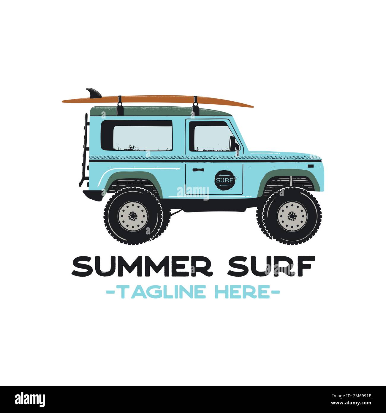 Summer Surfing badge design with surf car, surfboard. Travel logo ...