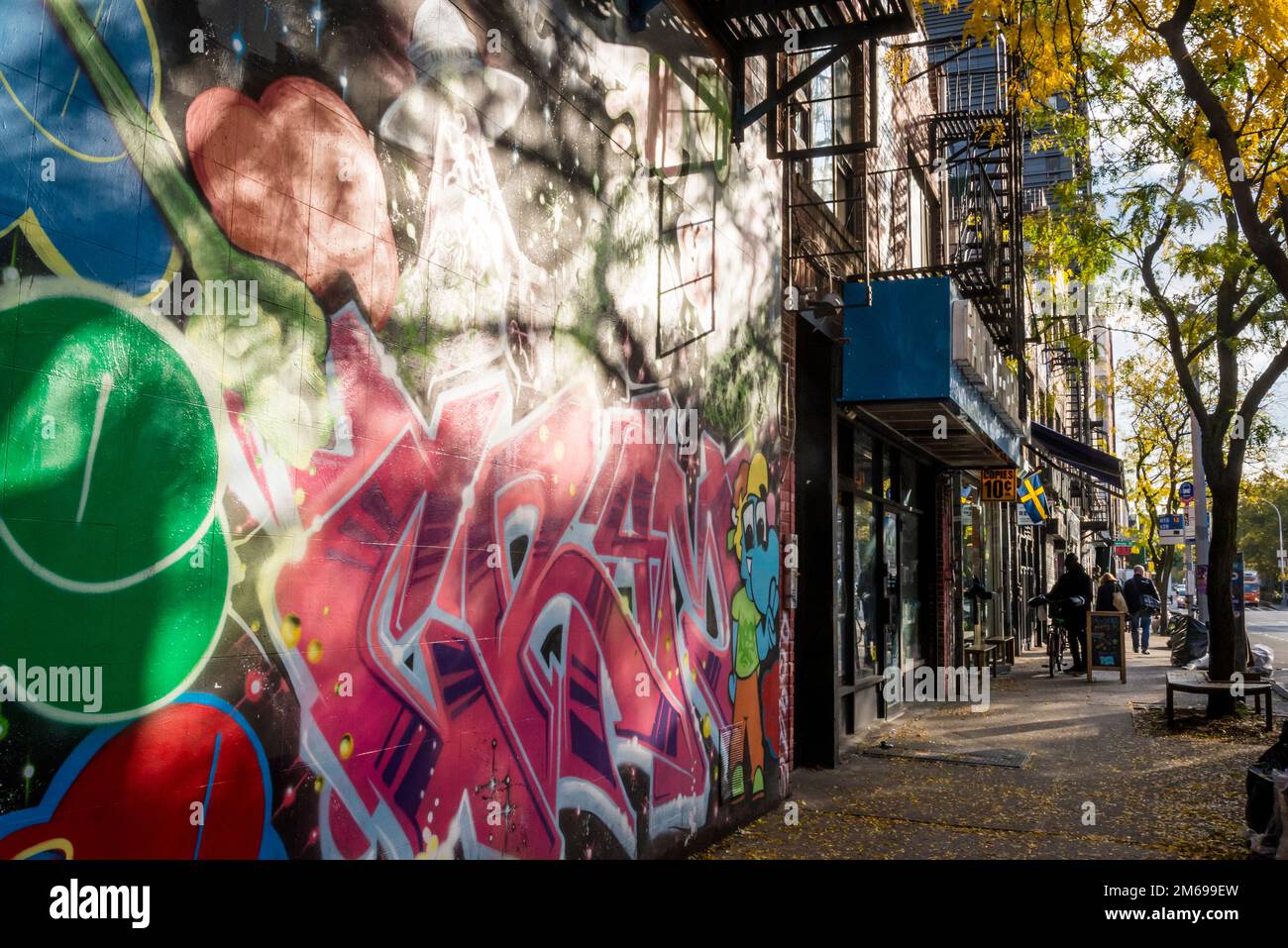 Colourful street in The Bowery, a historic neighbourhood in the Lower ...