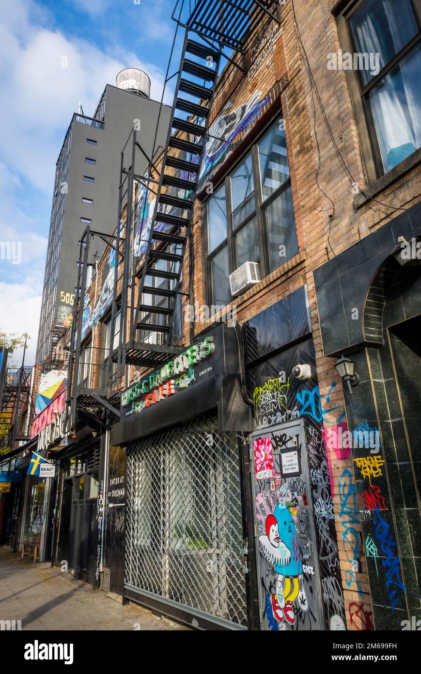Colourful street in The Bowery, a historic neighbourhood in the Lower ...